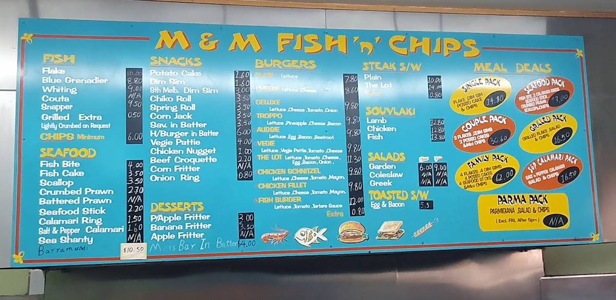 Menu at M & M Fish 'n' Chips restaurant, Coburg