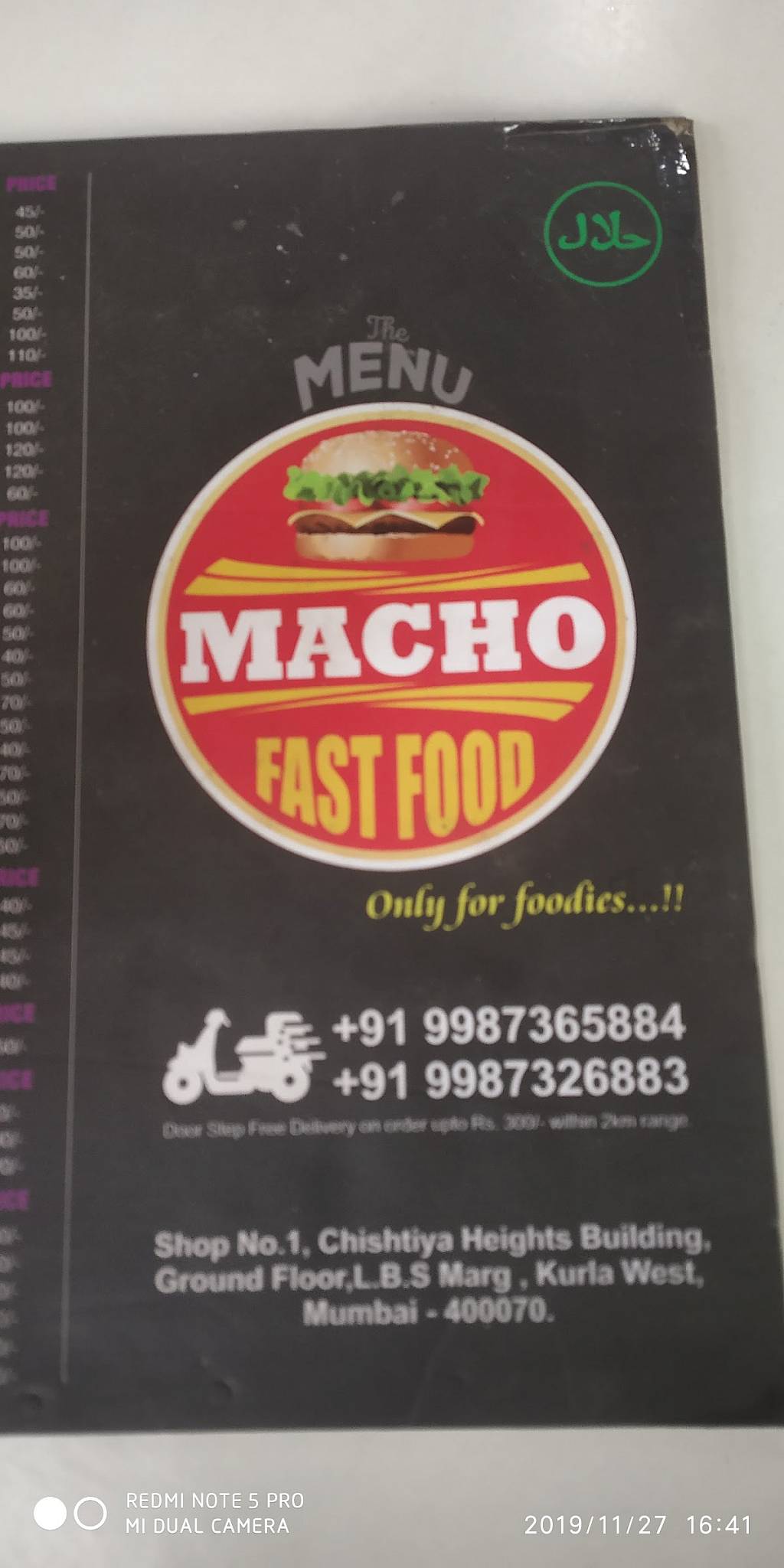 Menu at MACHO FAST FOOD, Mumbai