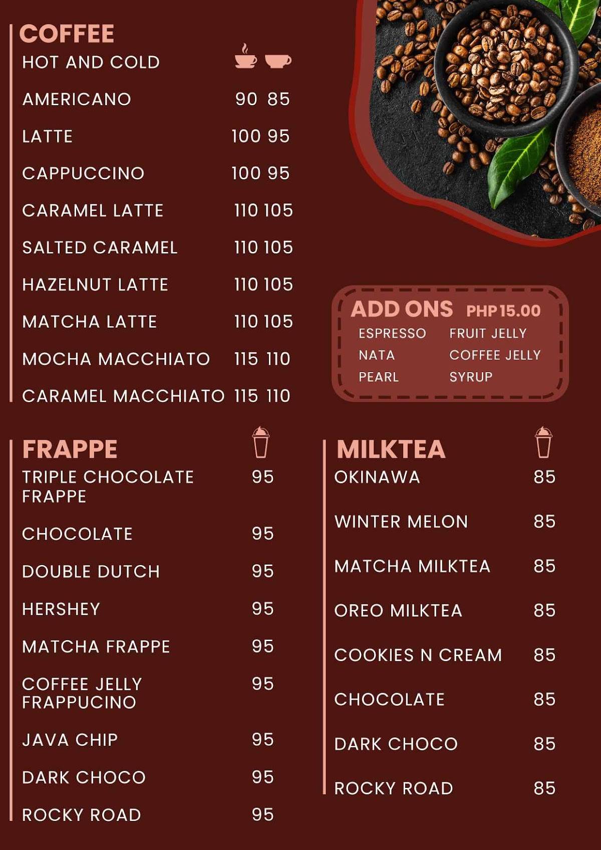 Menu at MARBLE Cafe and Food Hub, Santo Tomas