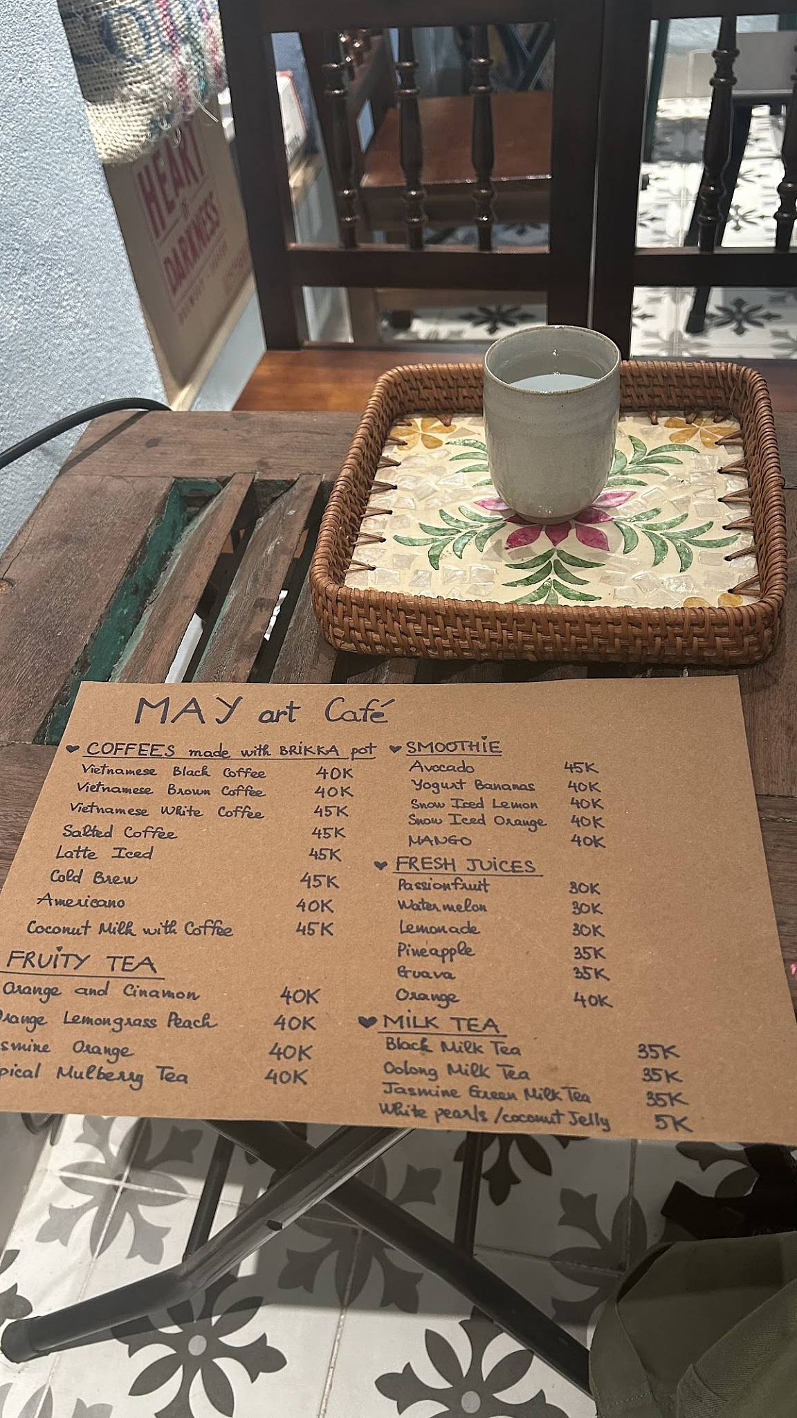 Menu at MAY Art Cafe, Hanoi