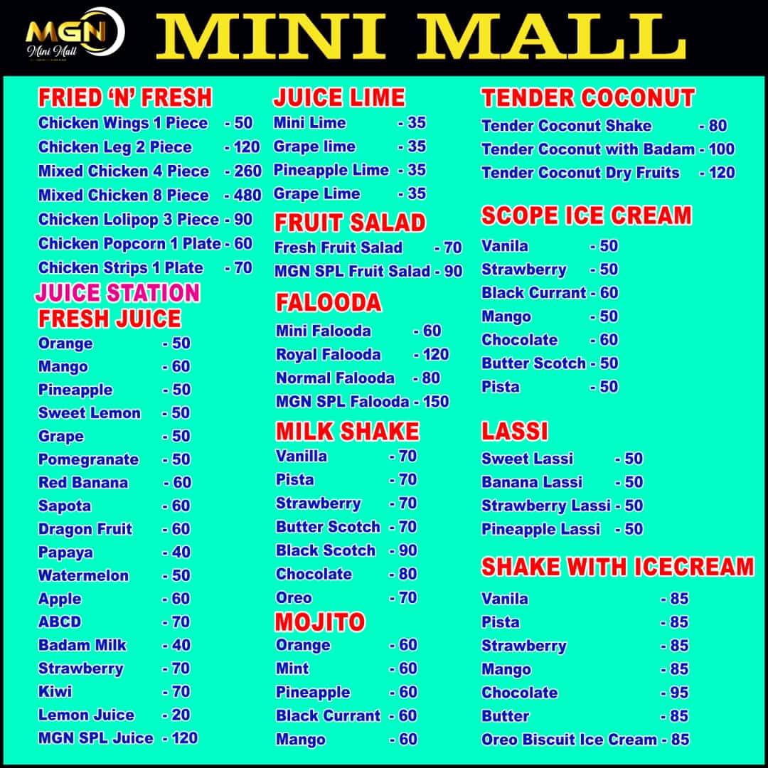 Menu at MGN Mini mall, Sunguvarchatram