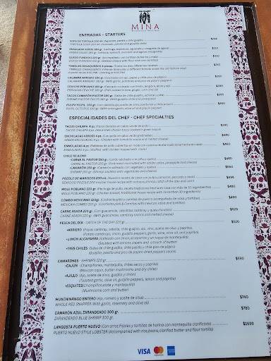 Menu at MINA restaurant, Punta de Mita