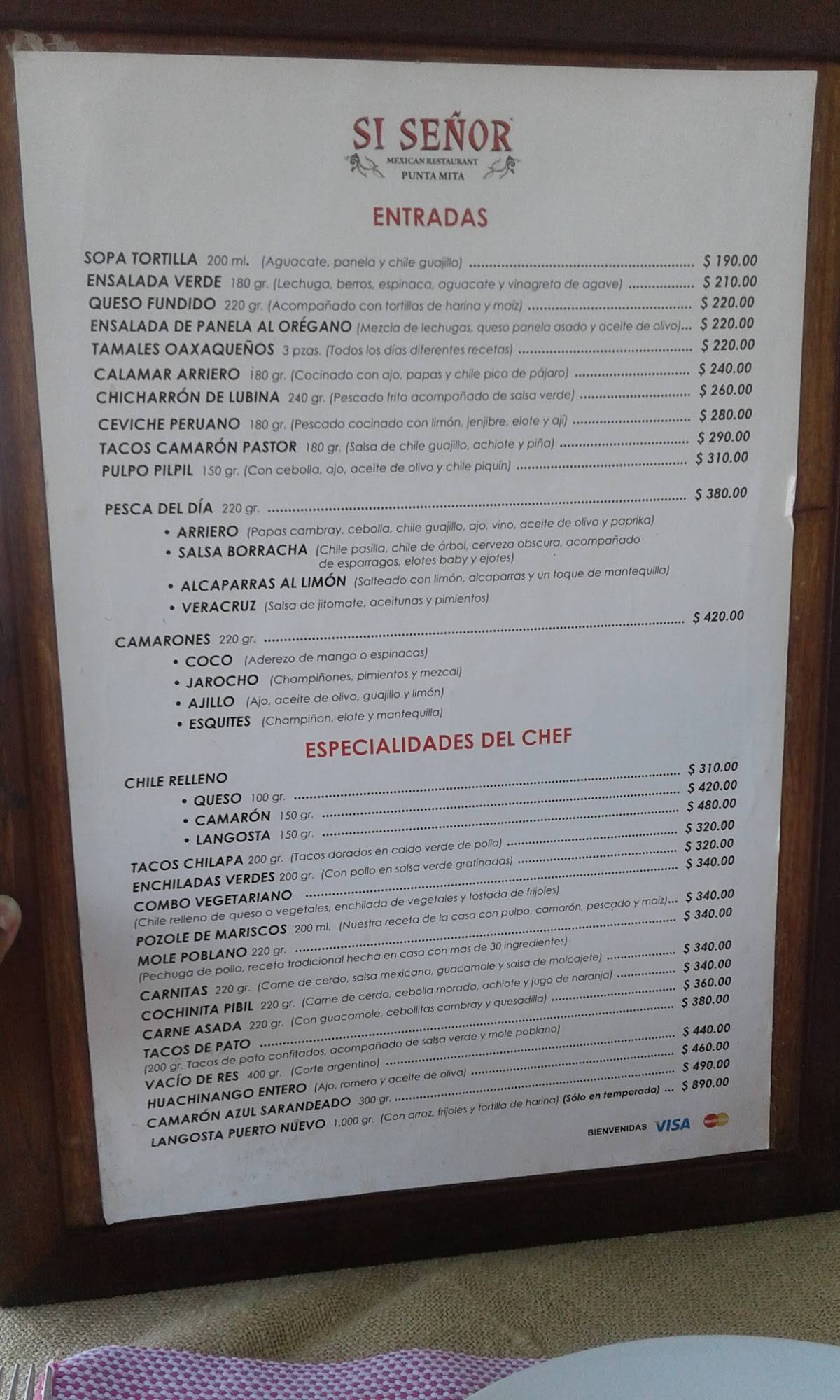 Menu at MINA restaurant, Punta de Mita