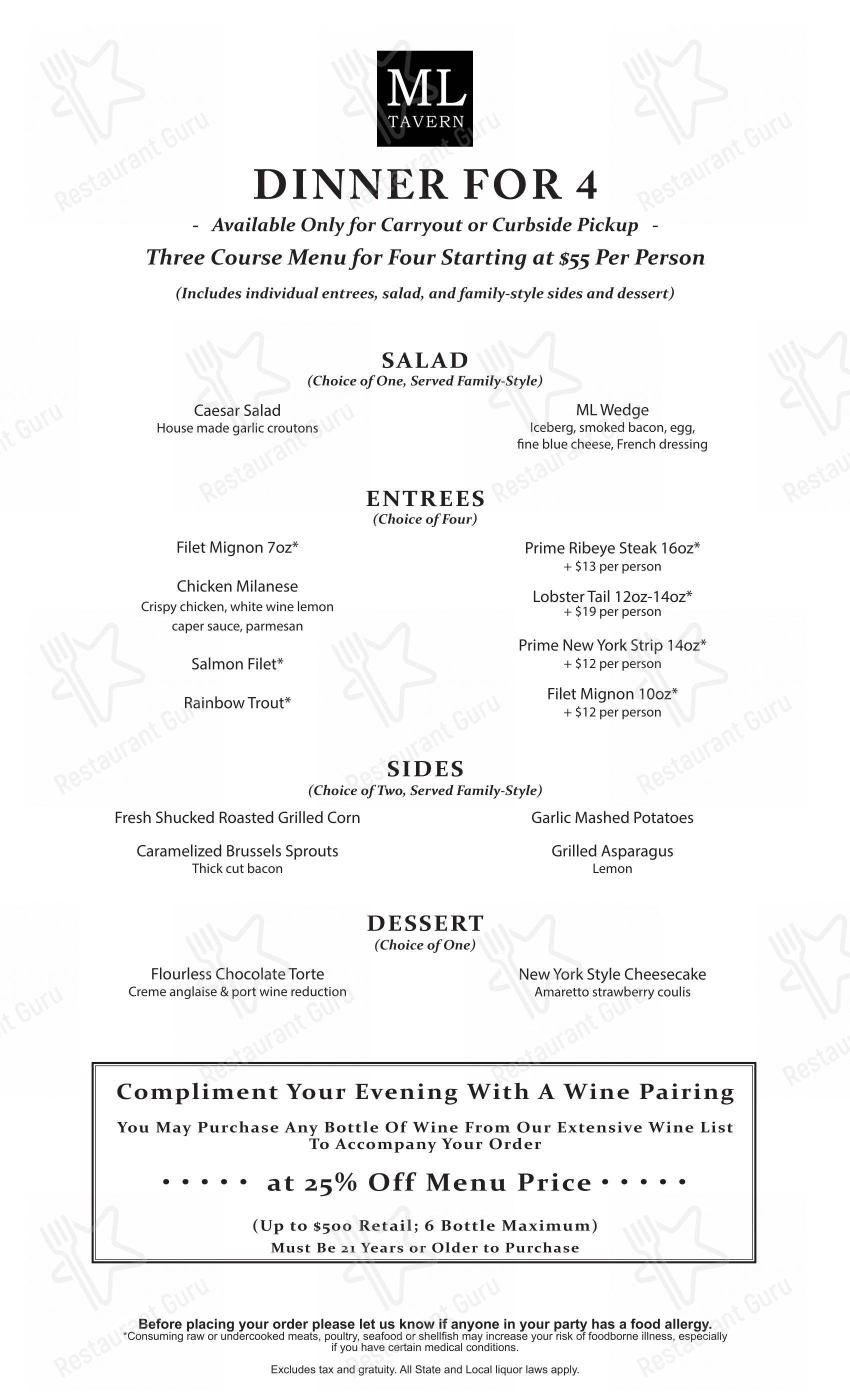 Menu at ML Tavern pub & bar, Moreland Hills