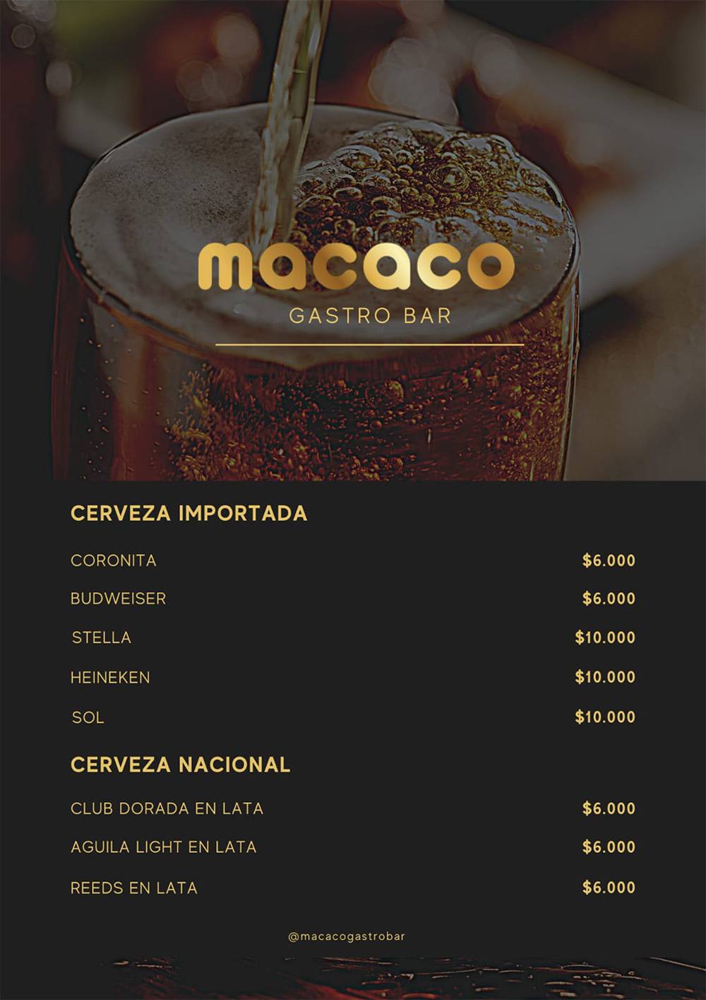 Carta de Macaco Gastro Bar, Palmira