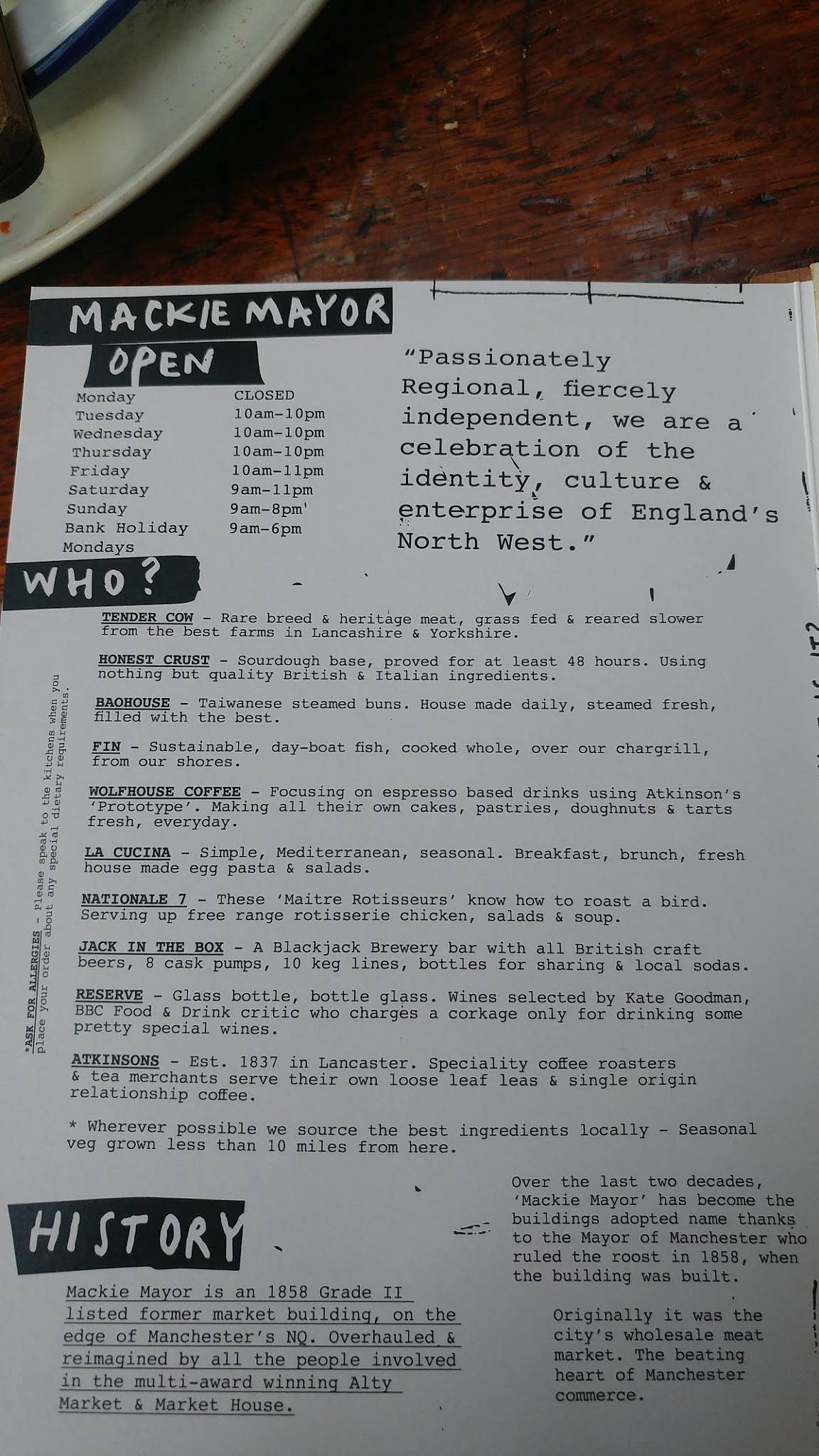 Menu at Mackie Mayor pub & bar, Manchester