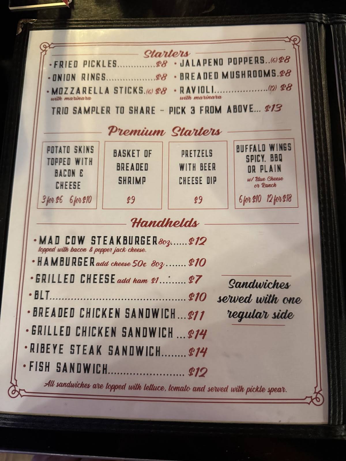 Menu at Mad Cow Steakhouse, Fredericktown