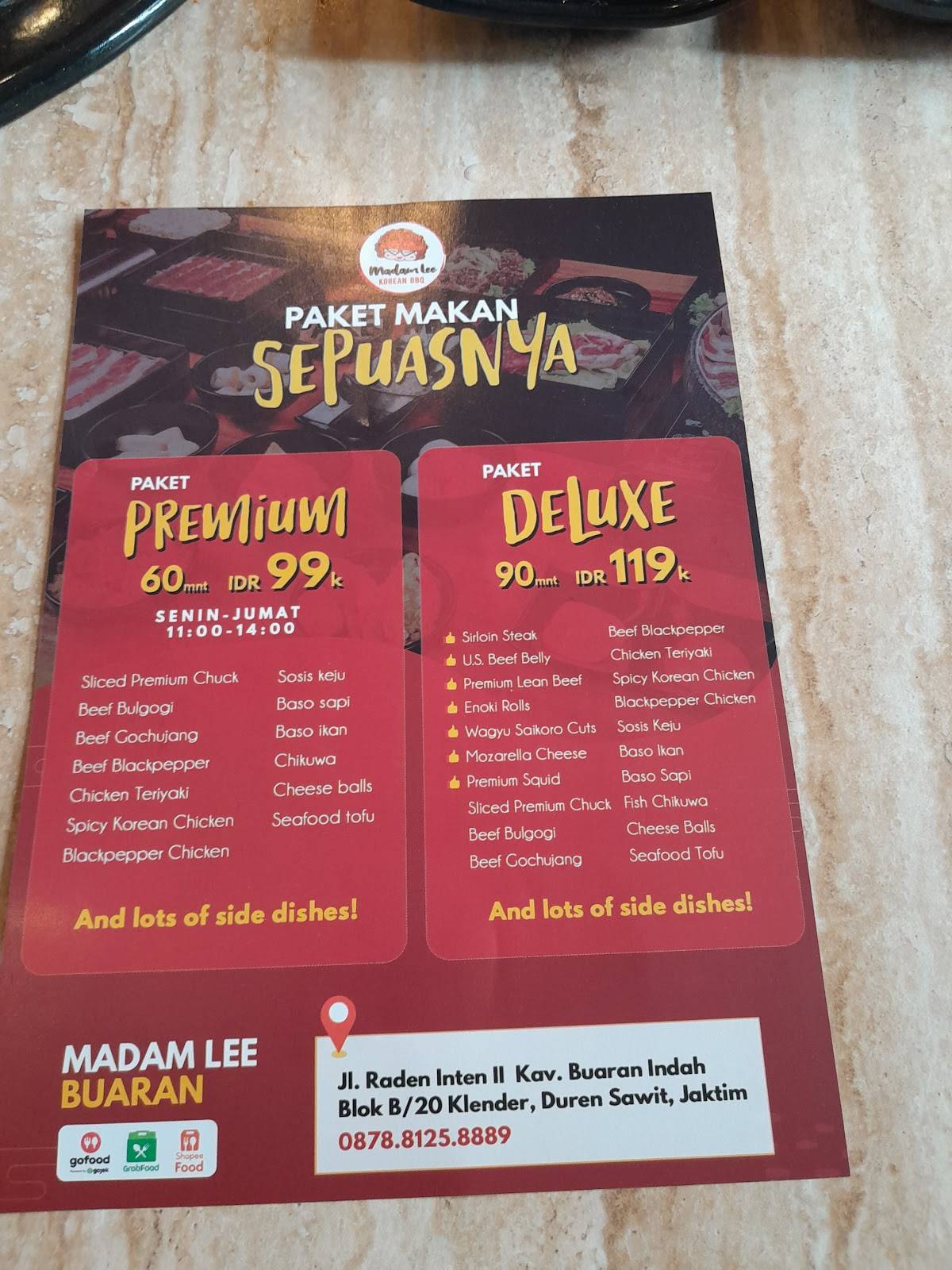 Menu at Madam Lee KBBQ Buaran, East Jakarta
