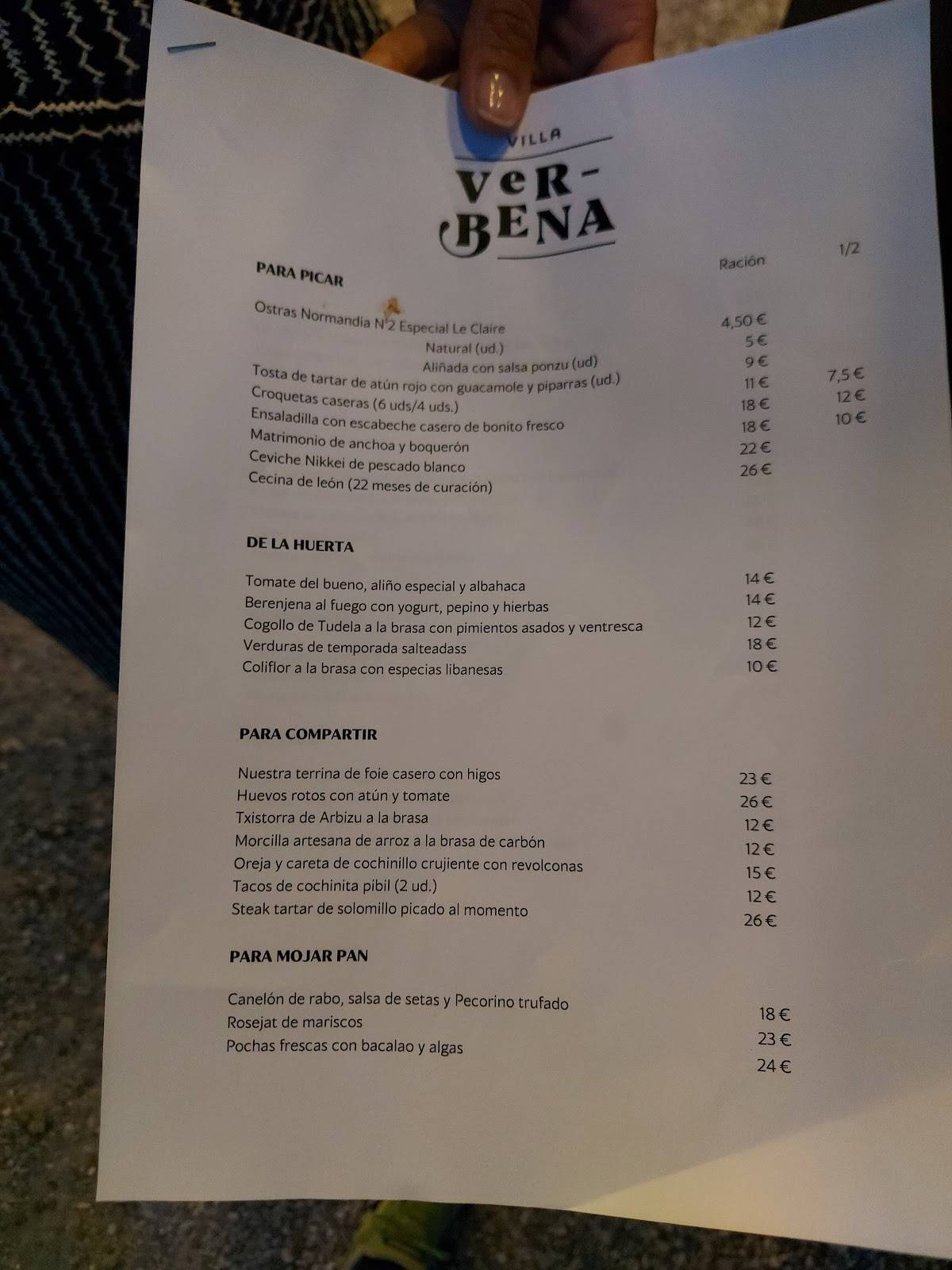Carta de Villa Verbena I Restaurante Casa de Campo Madrid, Madrid