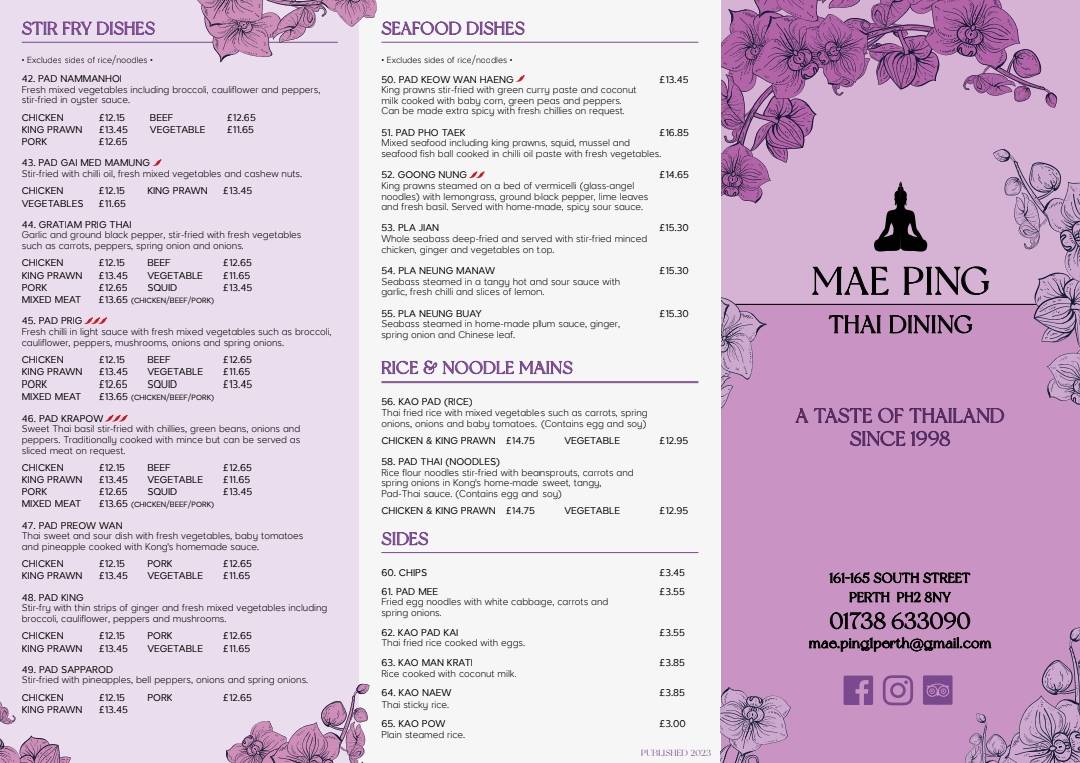 Menu at Mae Ping Thai Dining restaurant, Perth