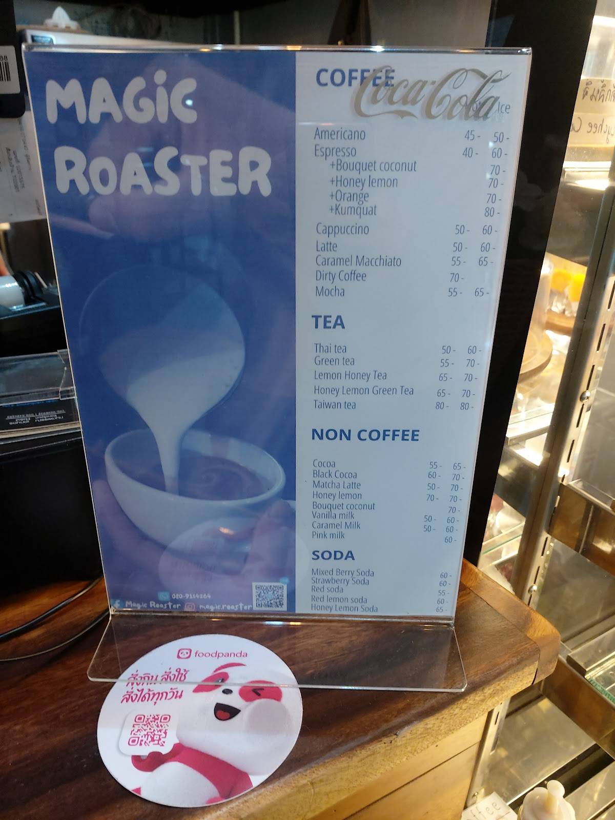 Menu at Magic Roaster cafe, Pran Buri