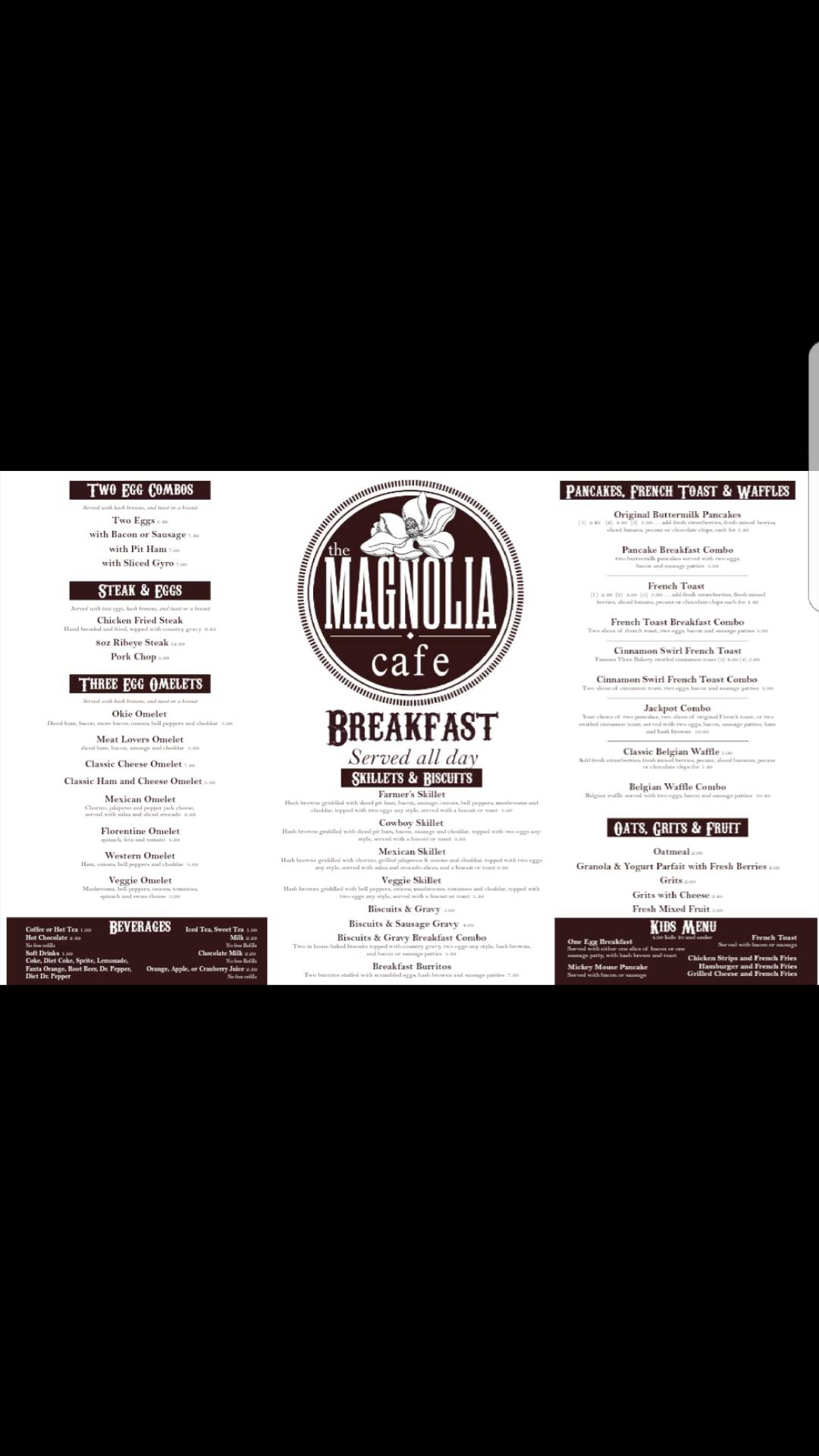 Menu at Magnolia Cafe, Durant