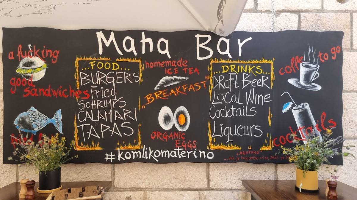 Menu at Maha Bar, Korčula