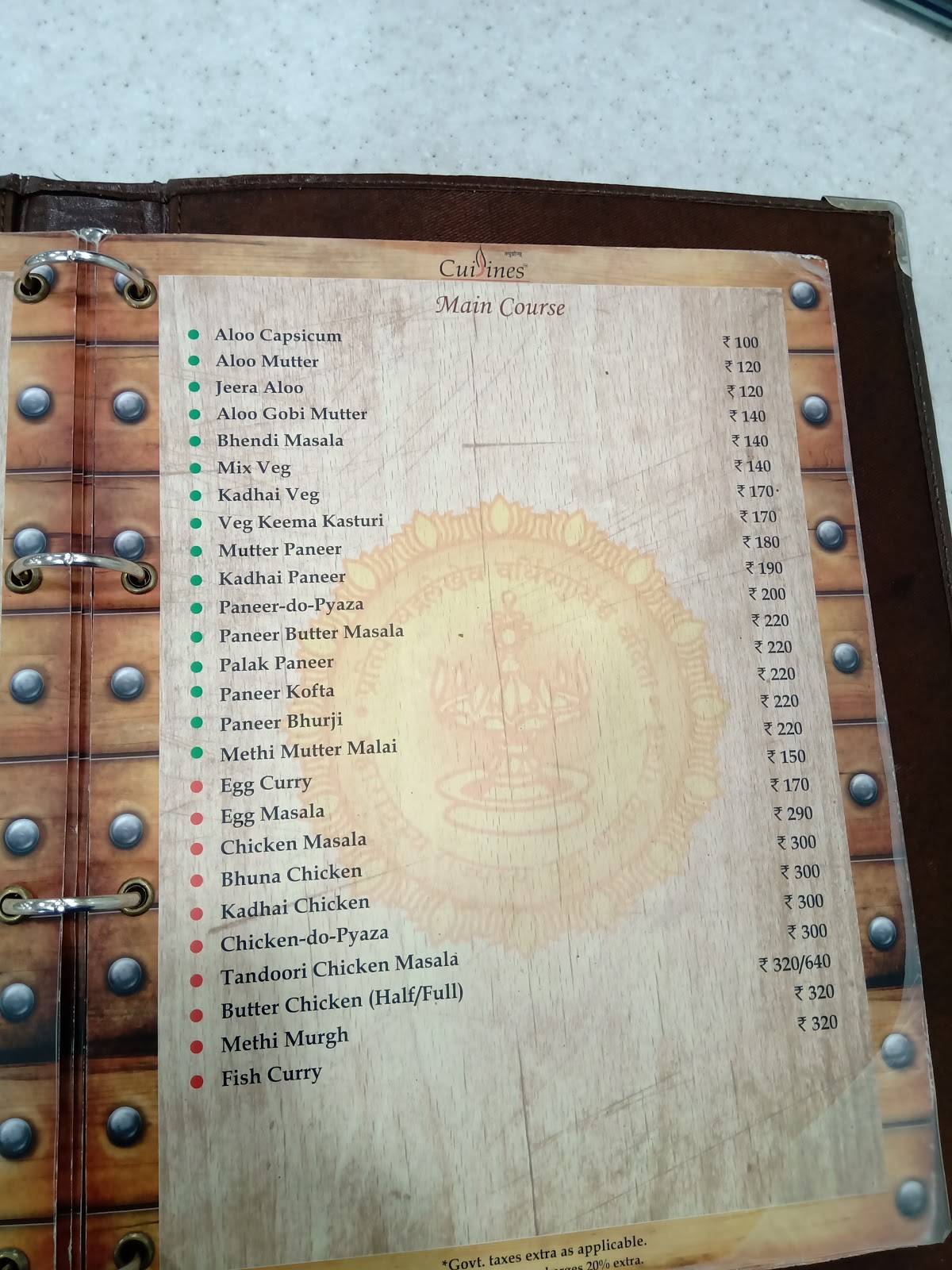 Menu at Maharashtra Sadan Canteen, New Delhi, Faridkot House Lane