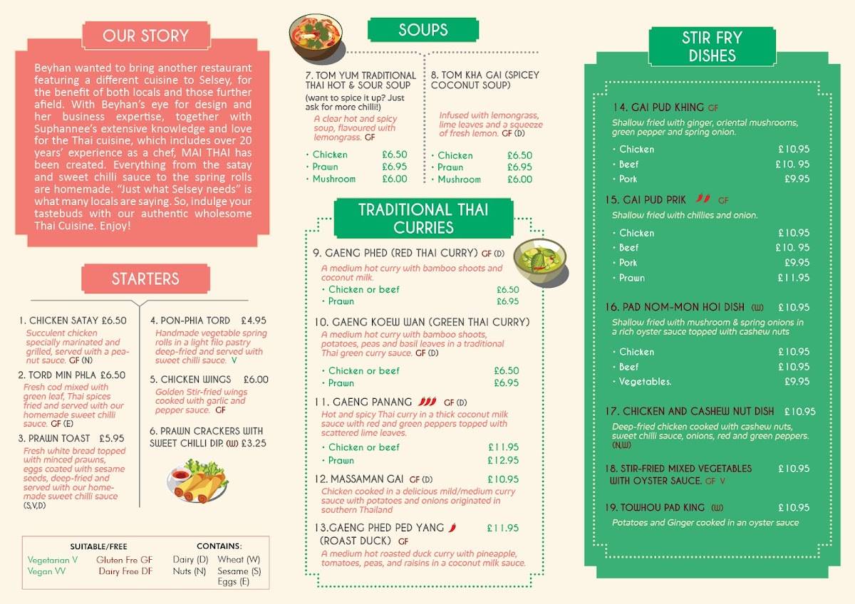 Menu at Mai Thai Selsey restaurant, Selsey