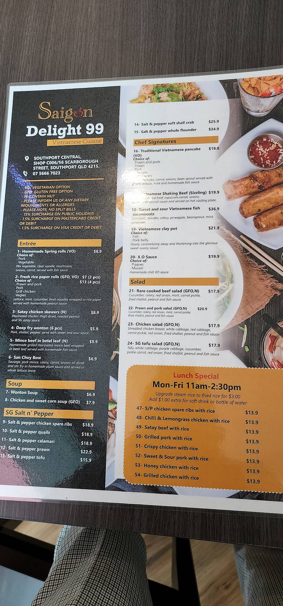 Menu at Saigon Delight 99 restaurant, Southport