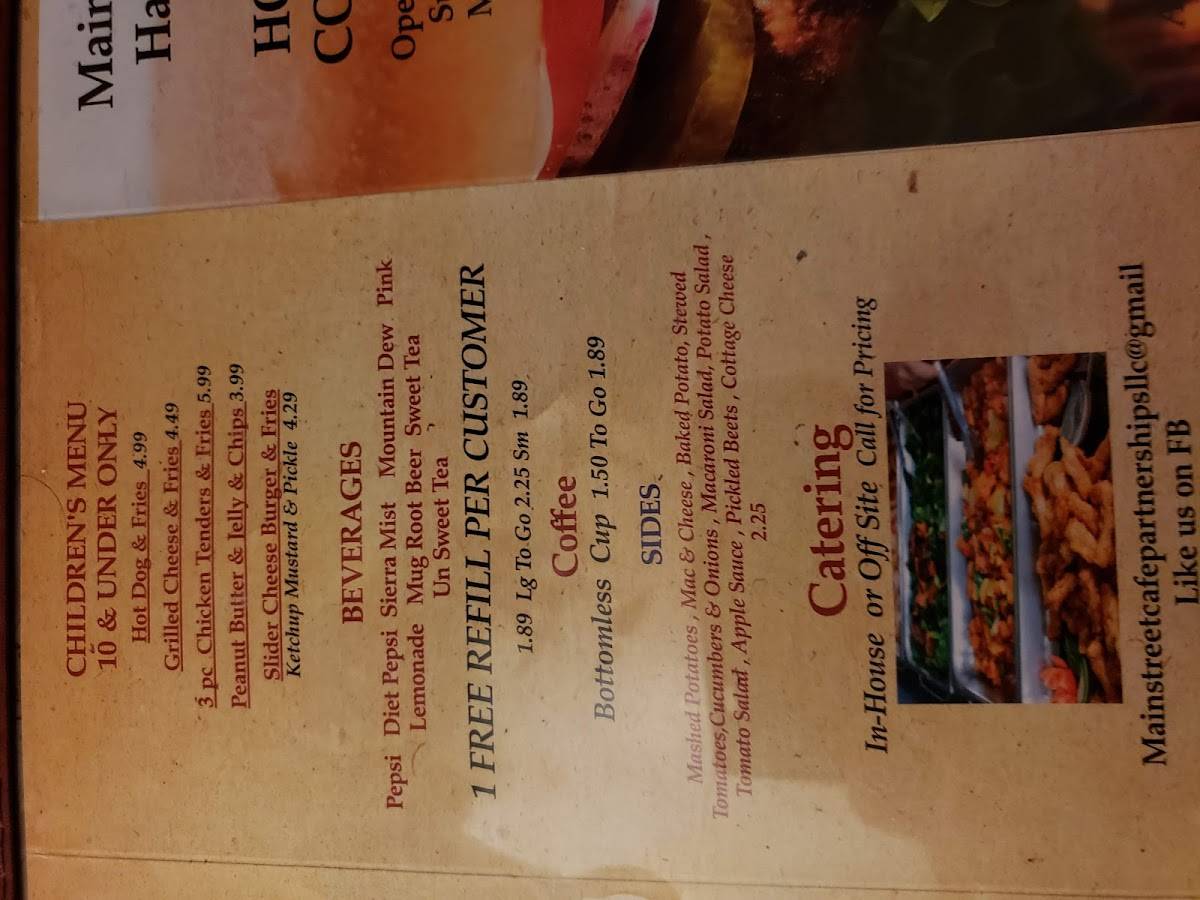 Menu at Main Street Cafe, Harrington