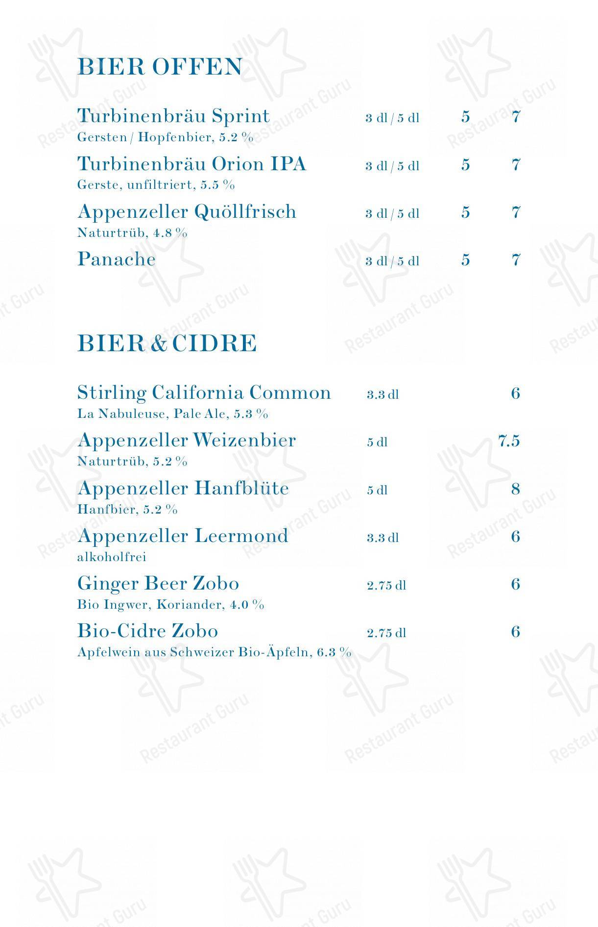 Speisekarte von Maison Blunt, Zürich