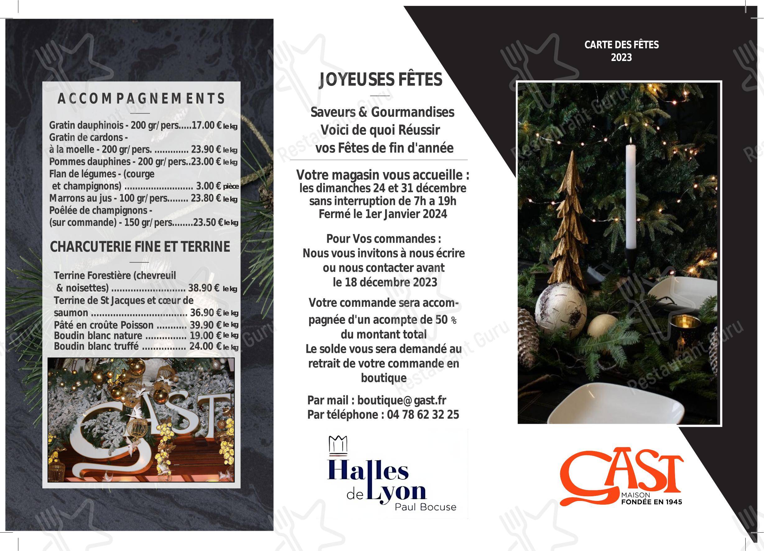 Menu at Maison Gast restaurant, Lyon