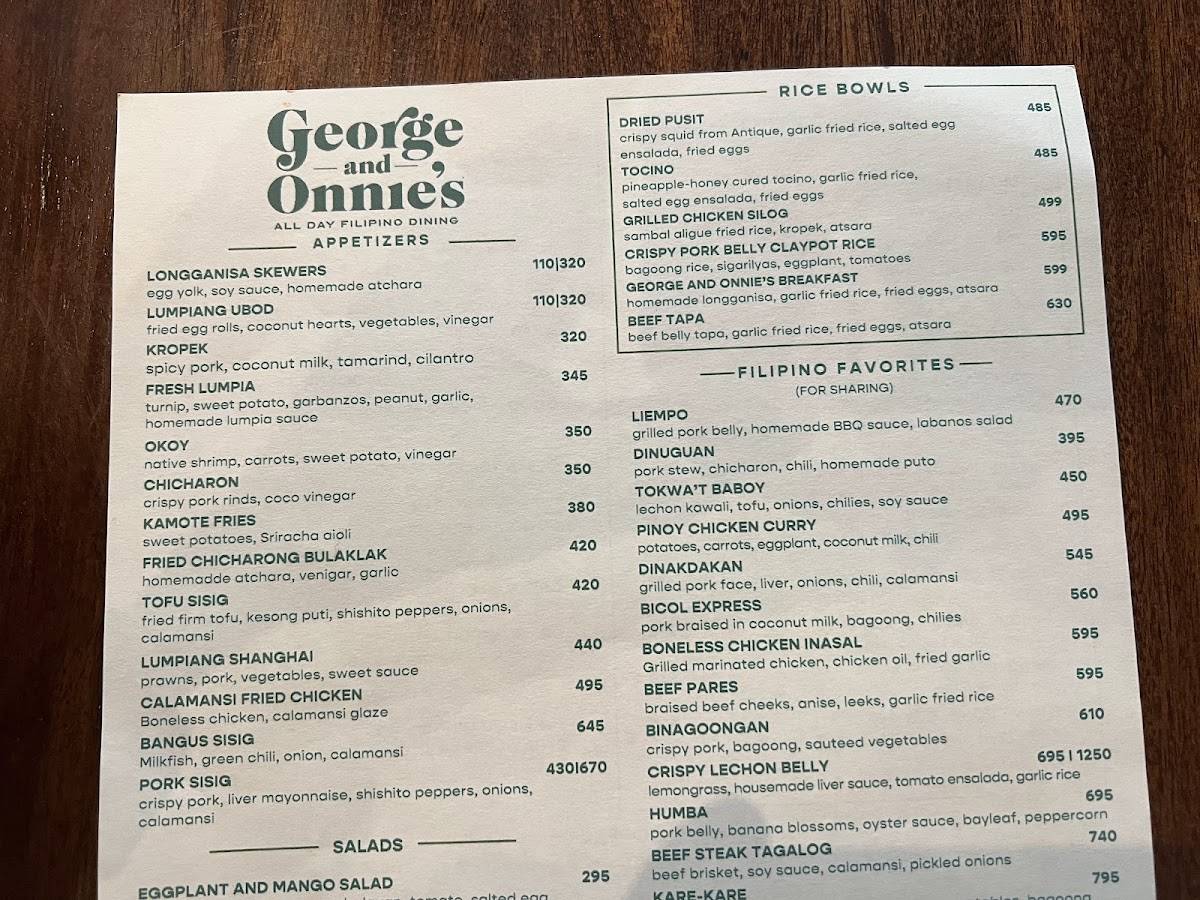 Menu at George and Onnie's - Salcedo Village restaurant, Makati ...