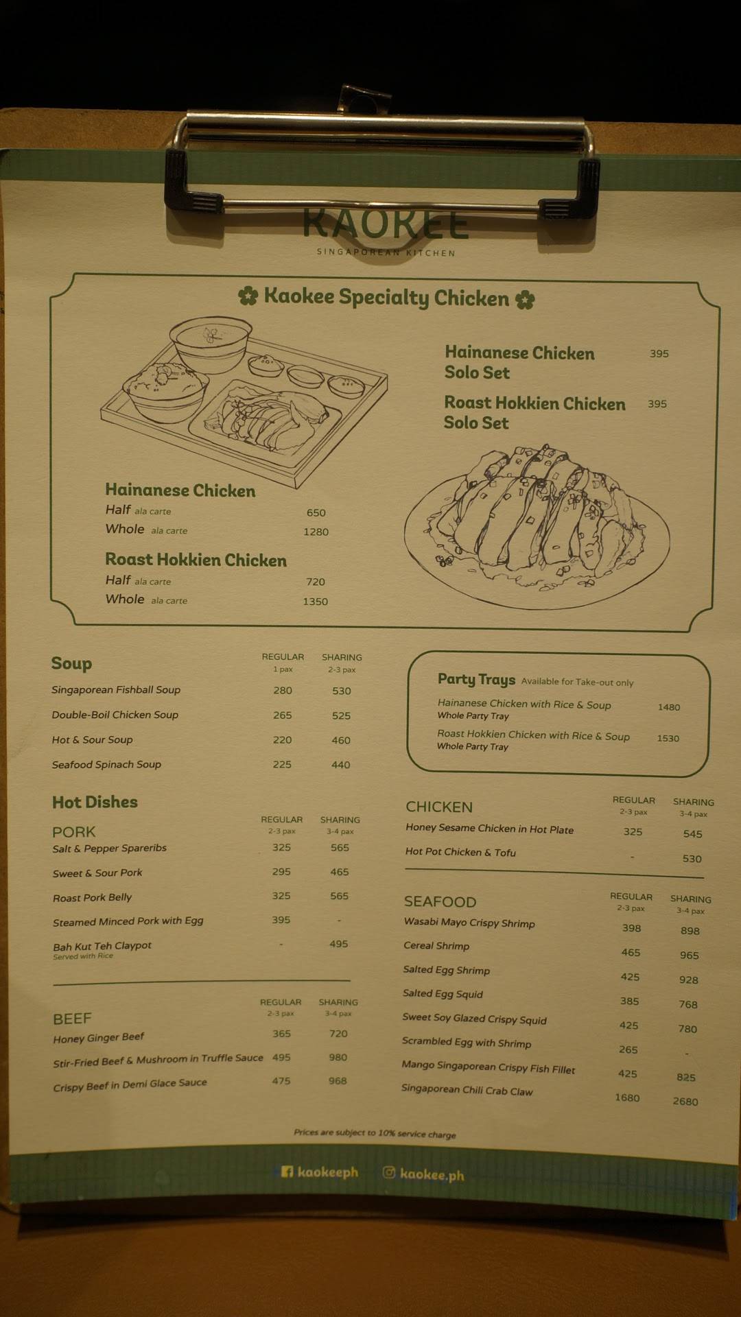 Menu at Kaokee restaurant, Makati