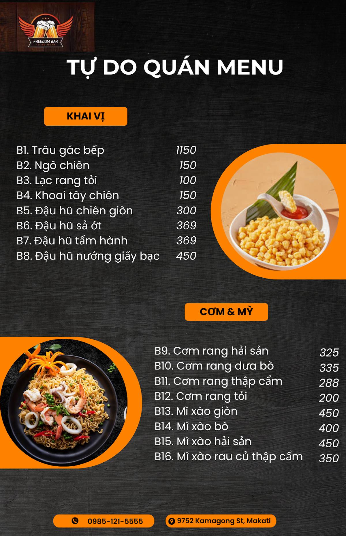 Menu at Tu Do Quan - Freedom Bar, Makati