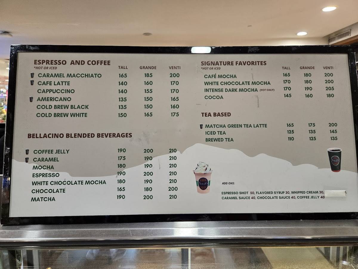 Menu at Tully’s Coffee cafe, Makati