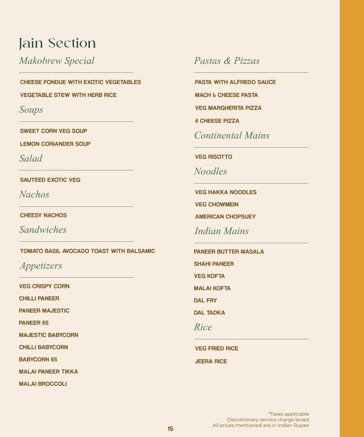 Menu at Makobrew Pure Vegetarian Cafe, Restaurant & Banquet ...