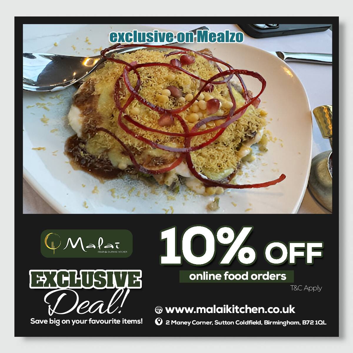 Menu at Malai restaurant, Sutton Coldfield
