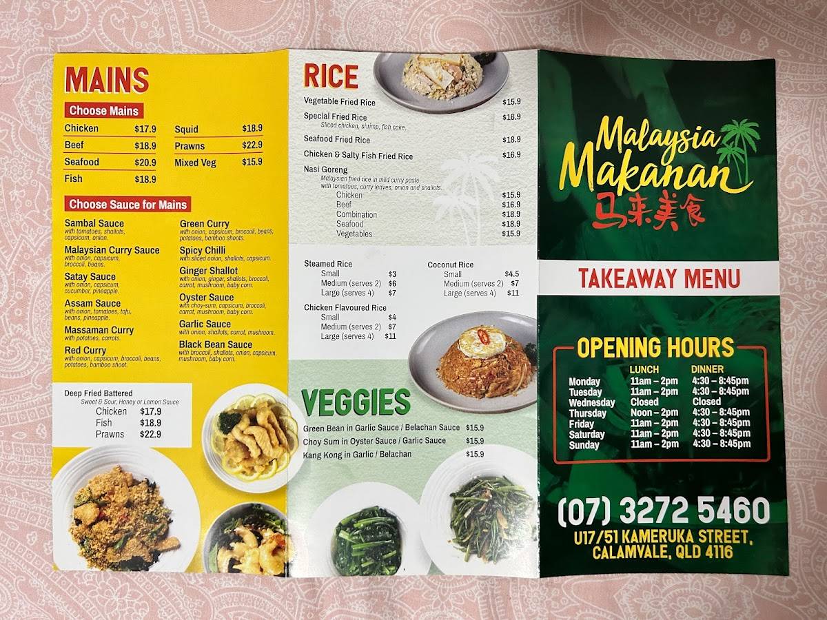 Menu at Malaysia Makanan Restaurant, Calamvale