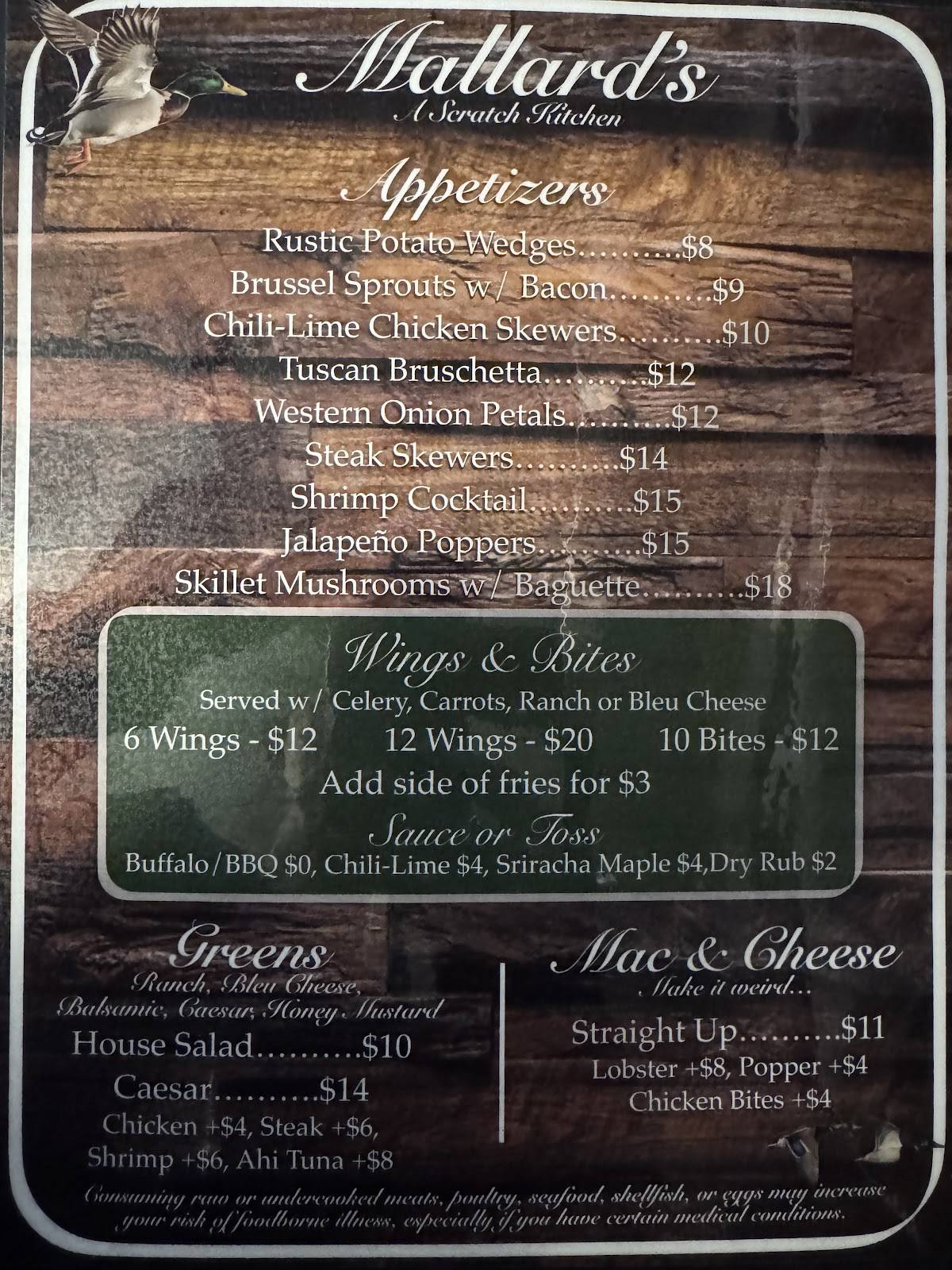 Menu at Mallard's Grill & Good Ol' Country Pizza pub & bar, Pinedale