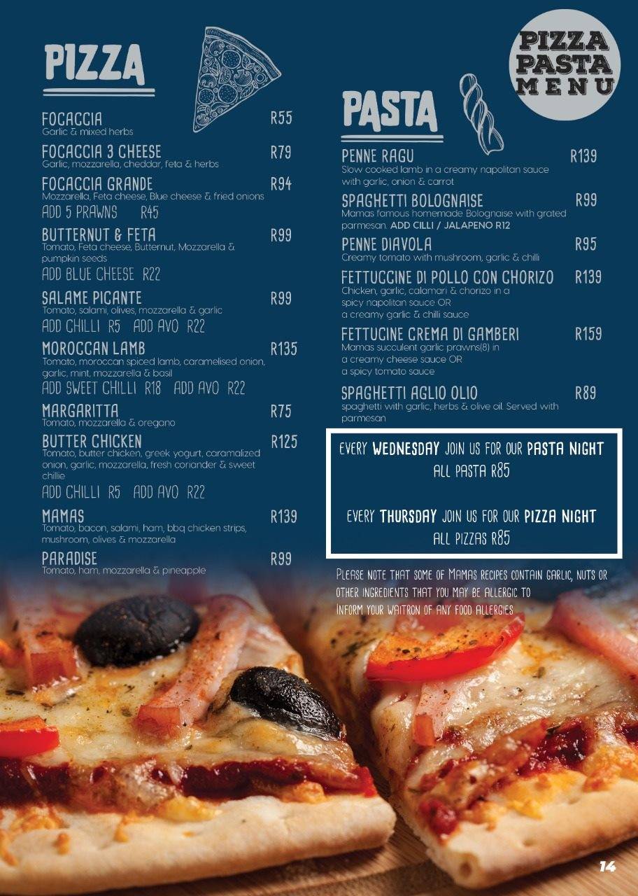 Menu at Mama Lisa restaurant, Emalahleni