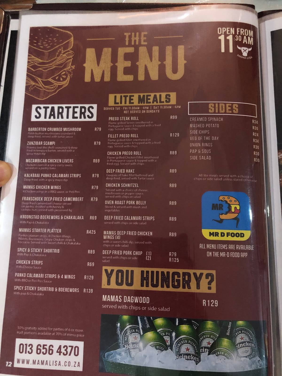 Menu at Mama Lisa restaurant, Emalahleni