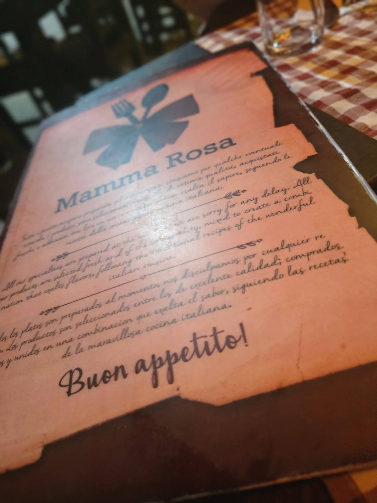 Menu at Mamarosa restaurant, Isla Mujeres