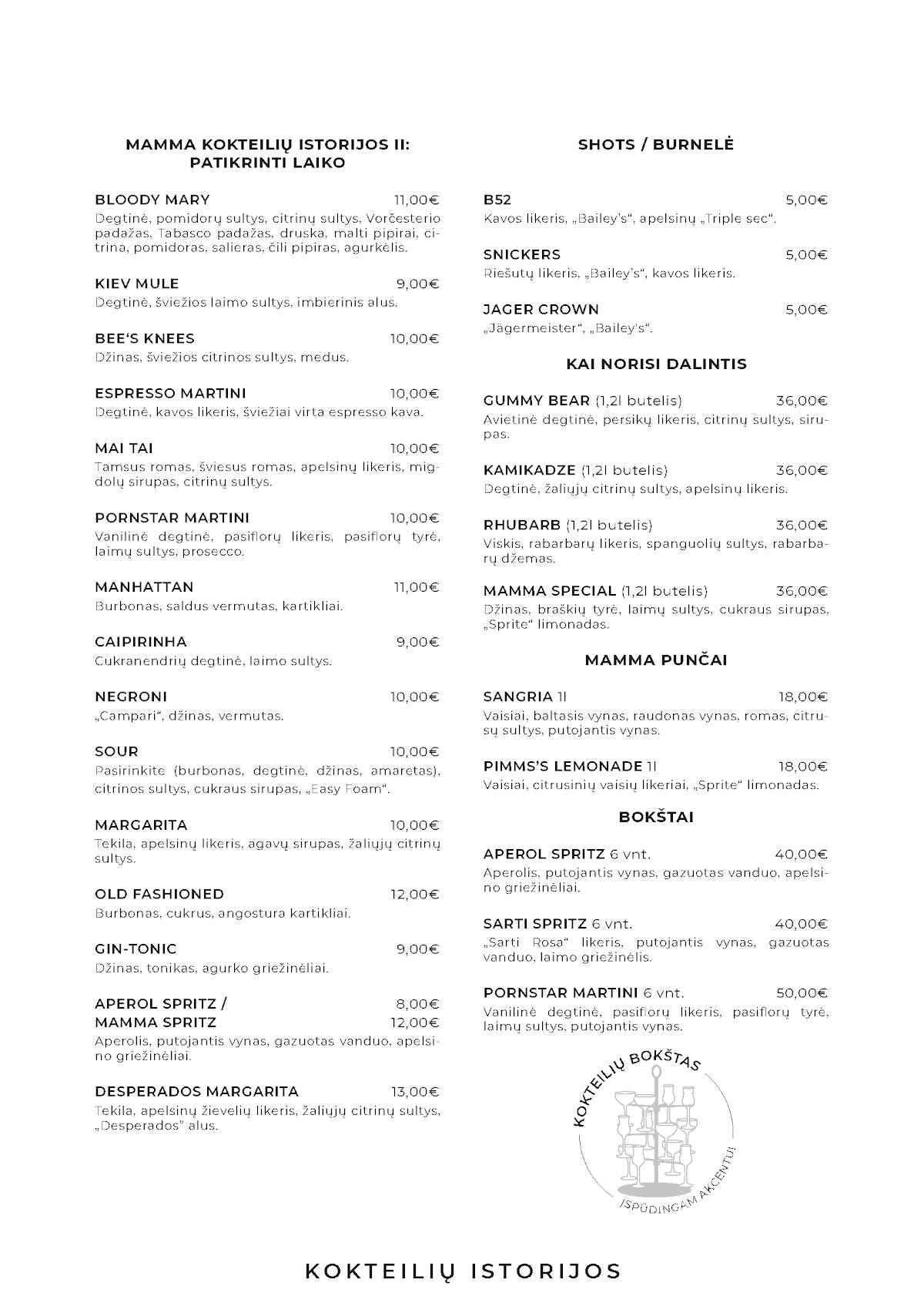 Menu at Mamma Kitchen Stories restaurant, Kaunas