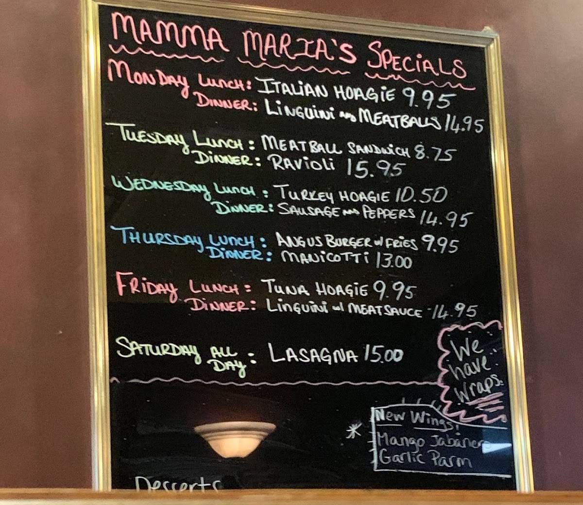 Menu at Mamma Maria's Restaurant & Pizzeria, Boyertown