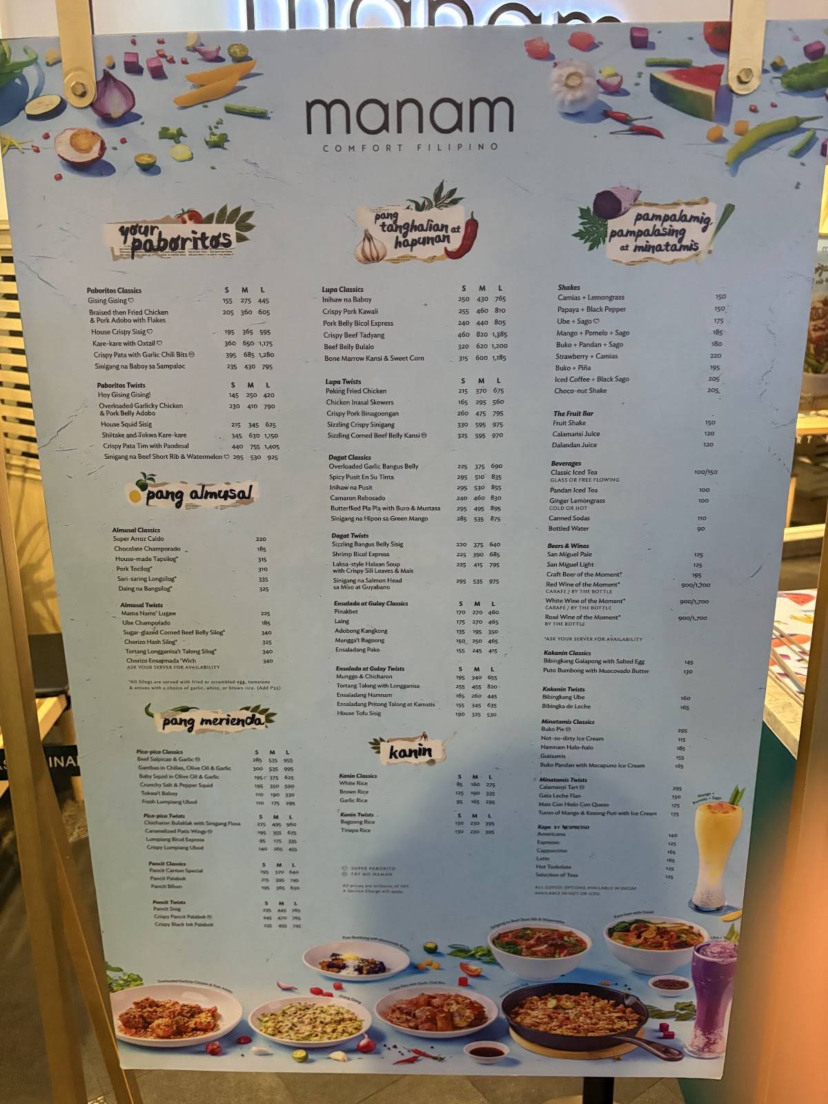 Menu at Manam Greenbelt restaurant, Makati, 2/F Greenbelt 3