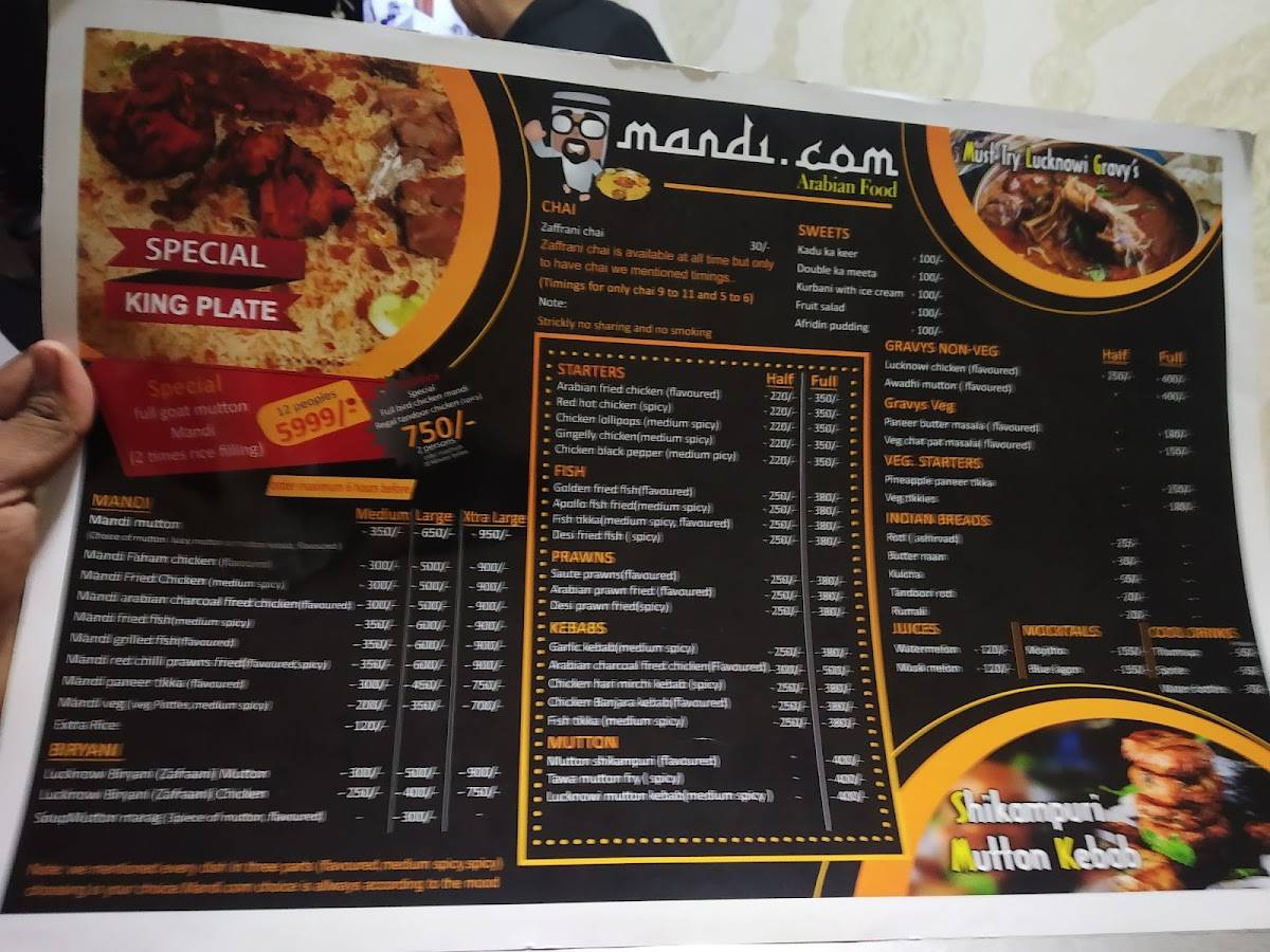 Menu at Mandi, Hanamkonda