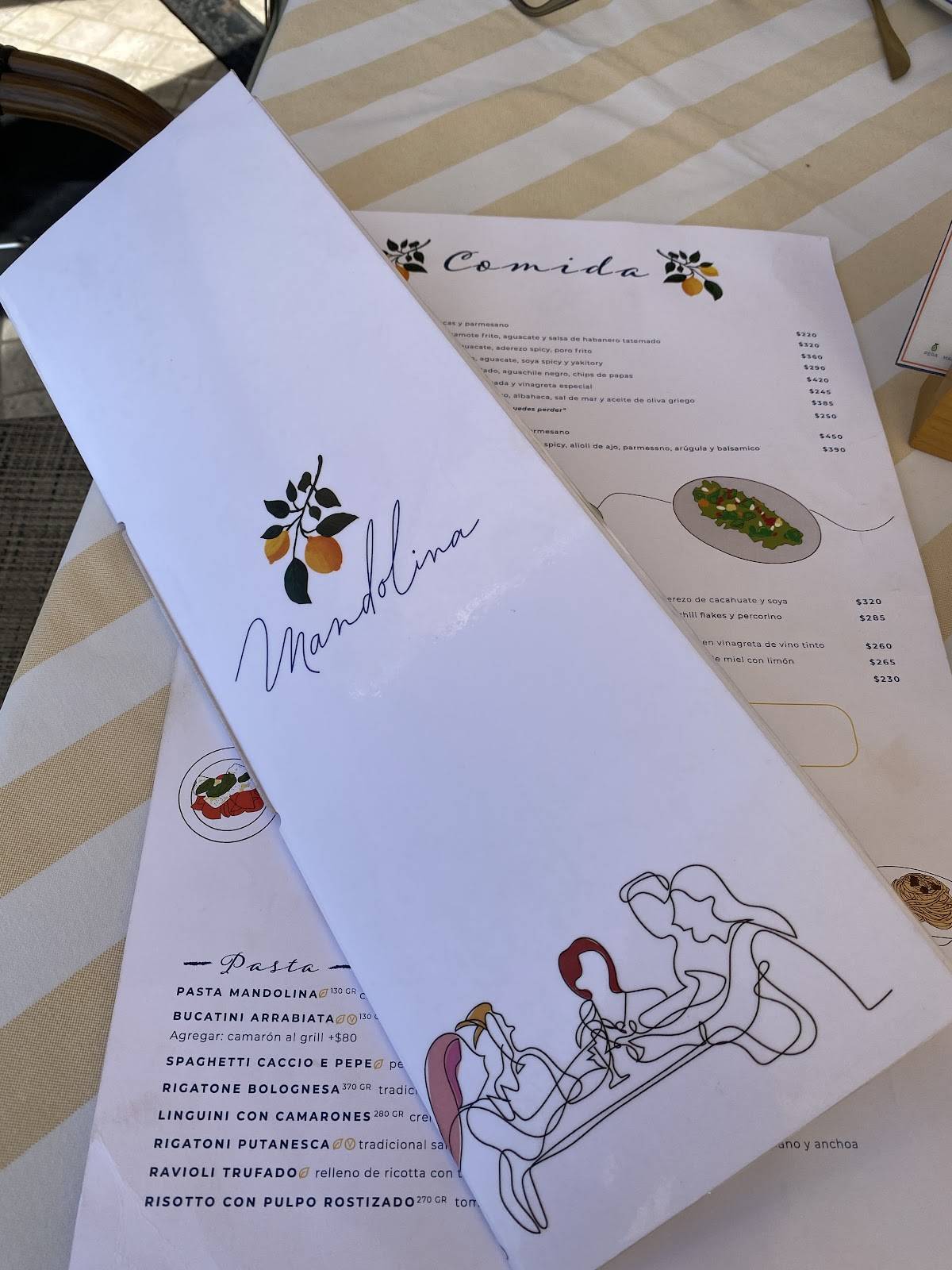 Carta del restaurante Mandolina Bosques, Ciudad del México