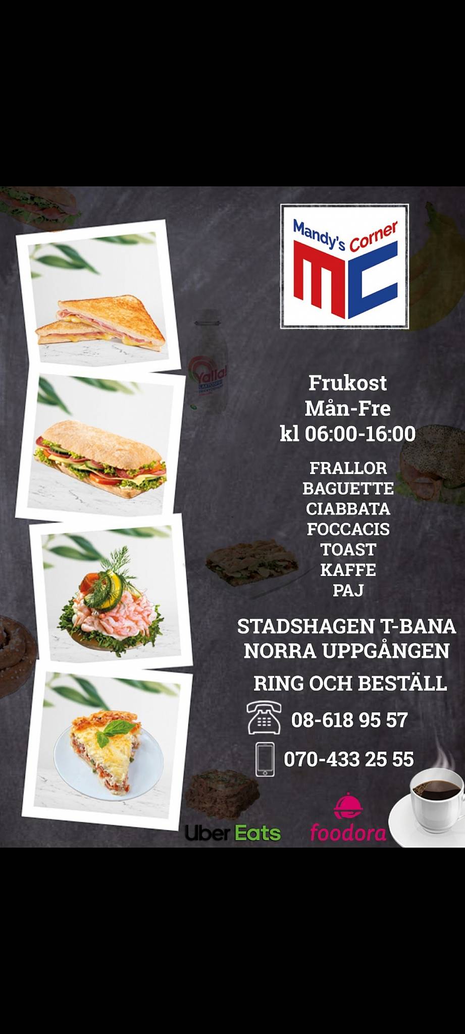 Menu at Mandys Corner restaurant, Stockholm