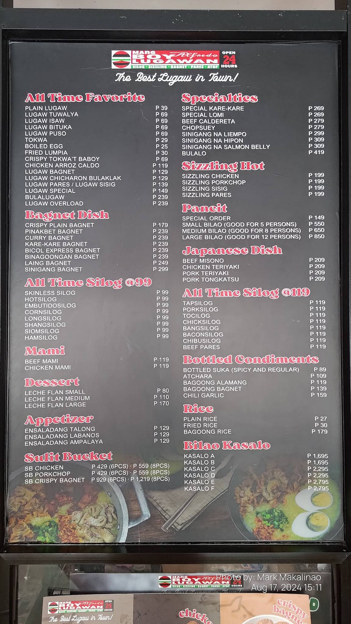 Carta del restaurante Mang Boy Alfredo Lugawan - Trece Martires, Trece ...