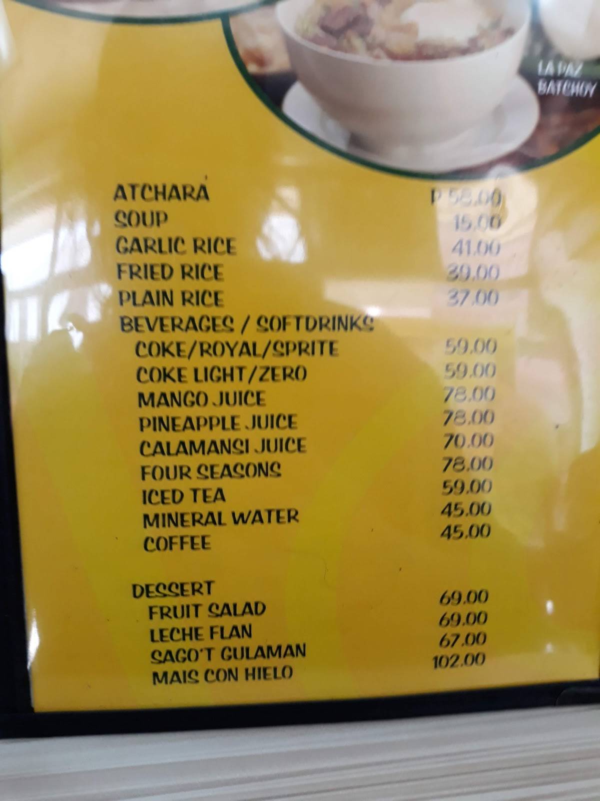 Menu at Bacolod Chicken House restaurant, Manila, Femii Bldg