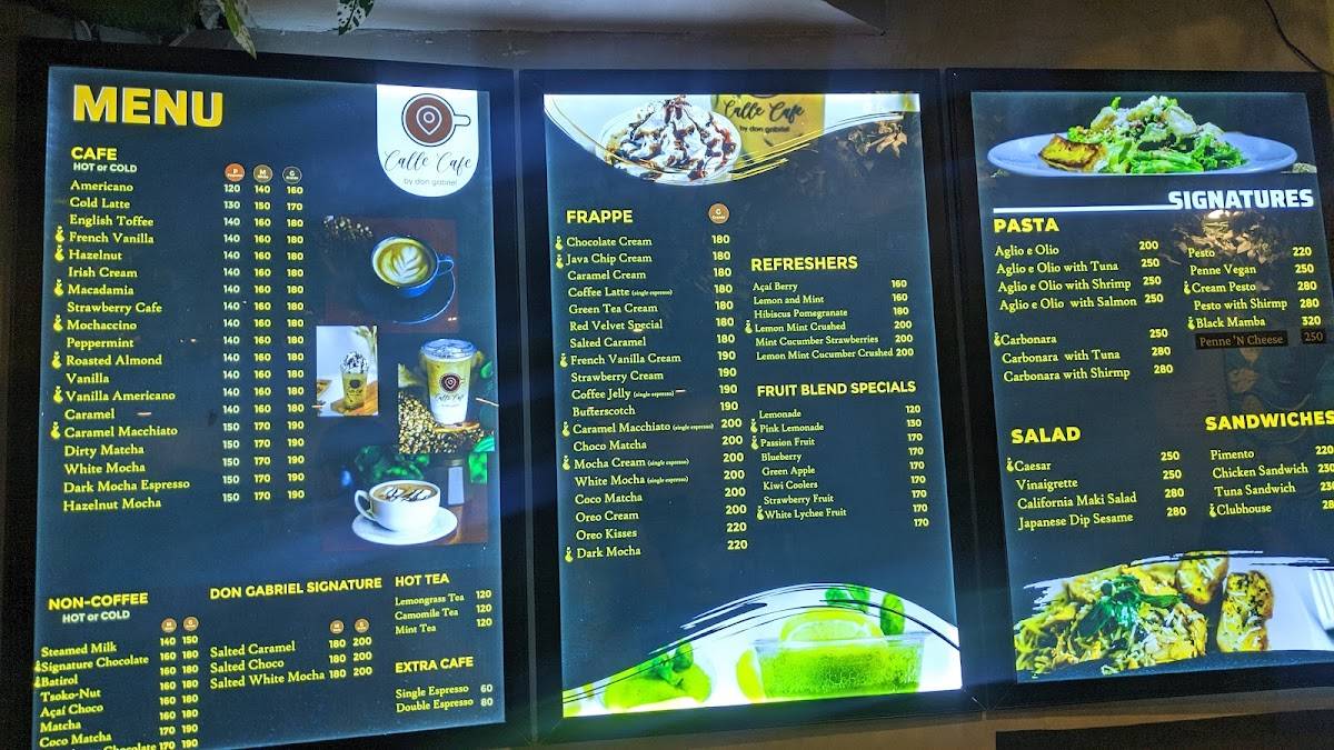 Menu at Calle Cafe by Don Gabriel UST, Dapitan, Manila