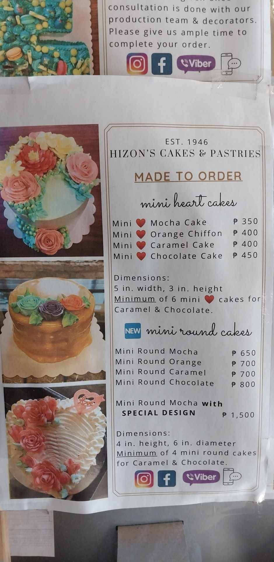 Menu at Hizon's Cakes and Pastries cafe, Manila, J Bocobo