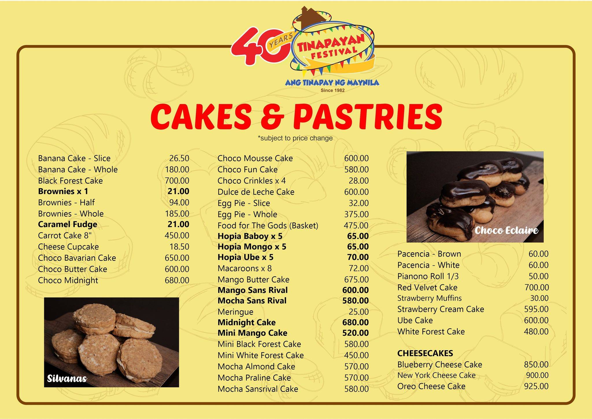 Menu at Tinapayan Festival Bakeshoppe bakery, Manila, Dapitan cor Don ...