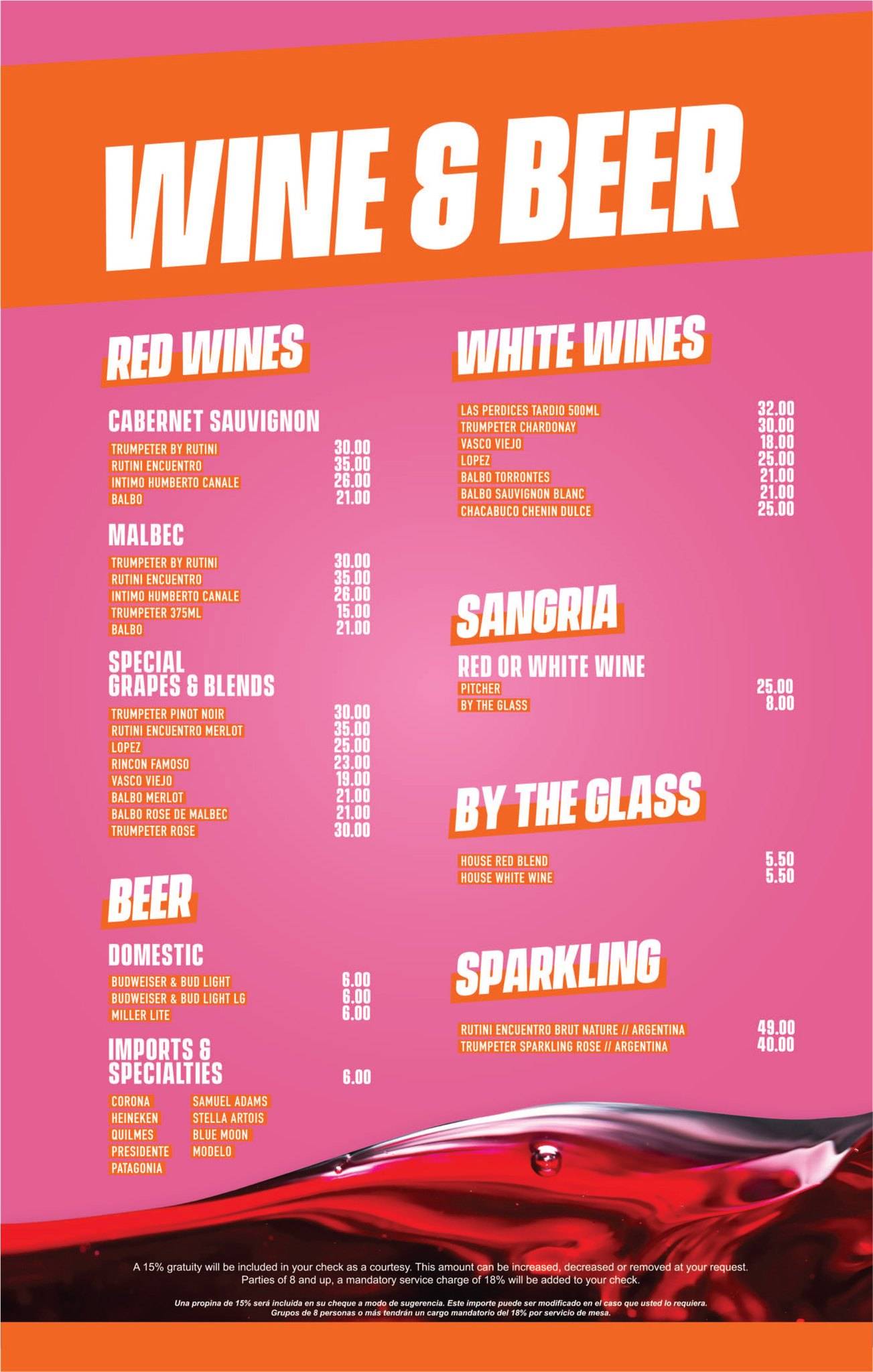 Menu at Manolo restaurant, Miami Beach, Collins Ave