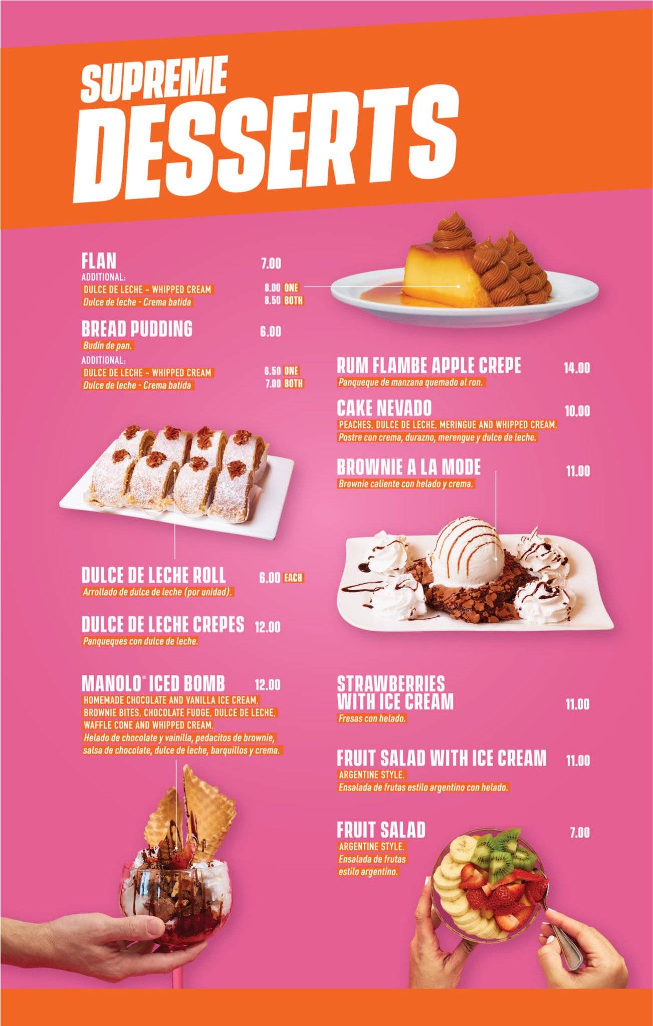 Menu at Manolo restaurant, Miami Beach, Collins Ave