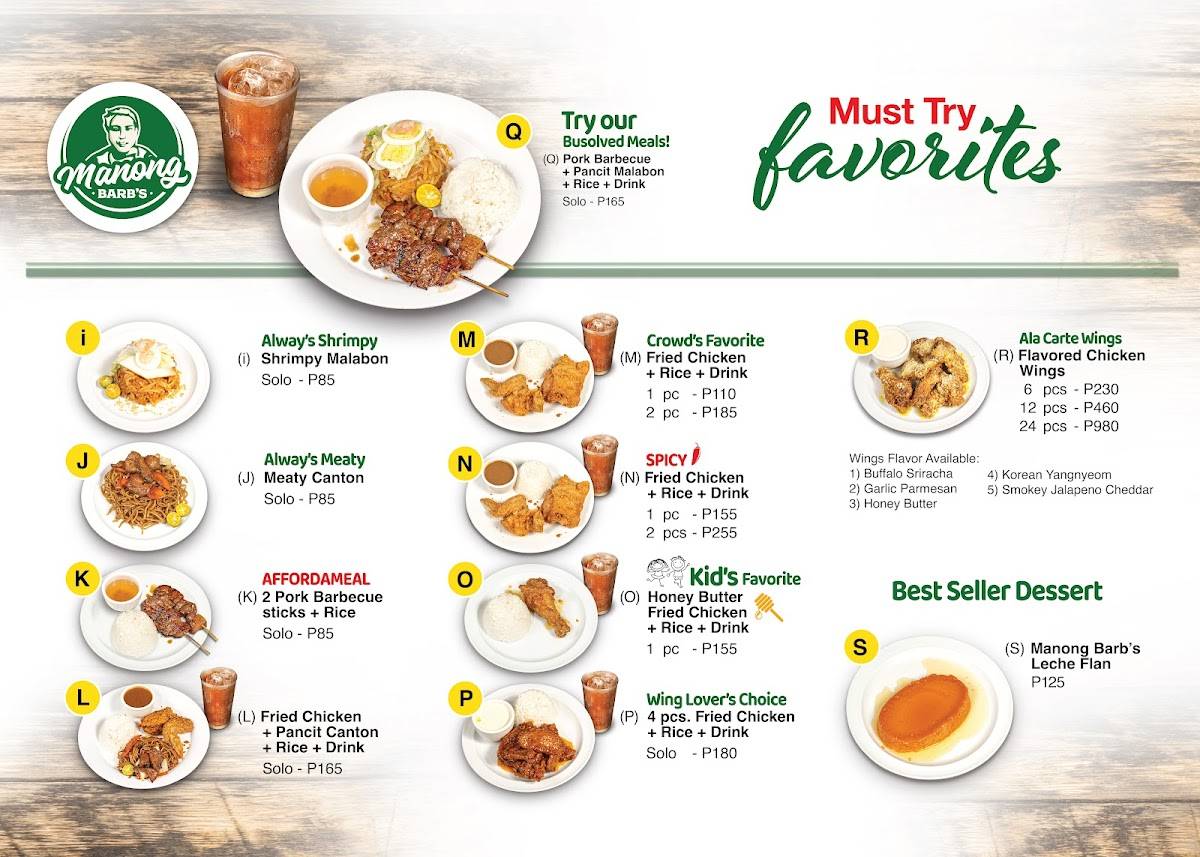 Menu at Manong Barb's - General Trias Branch, General Trias