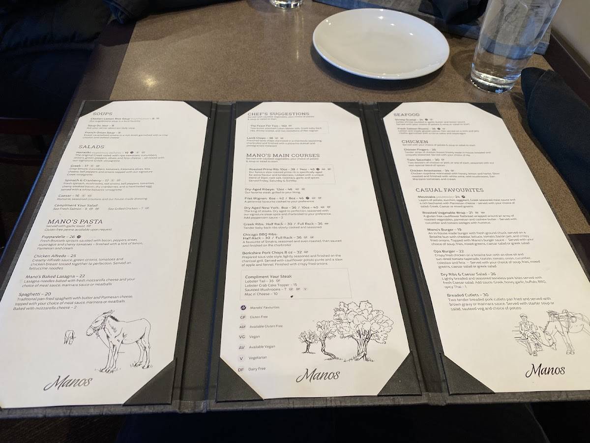 Menu at Mano's Restaurant & Lounge, Saskatoon, 8 St E #200