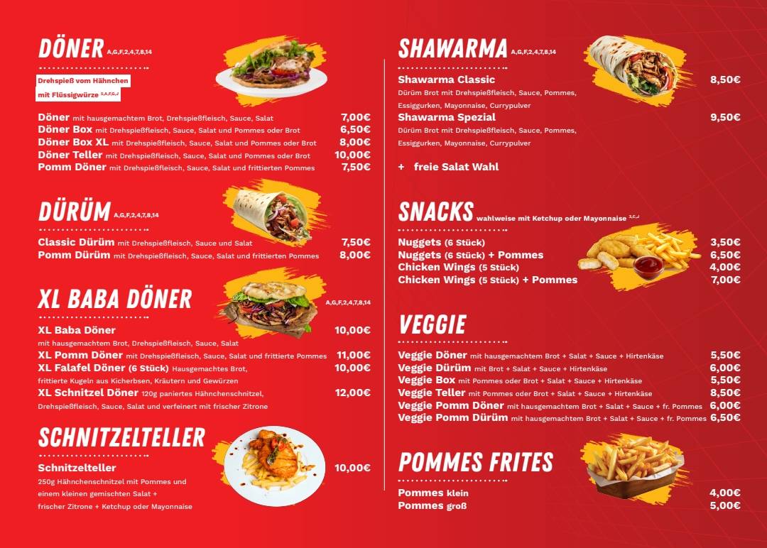 Speisekarte von Manu's Baba Döner Kebab, Vilshofen an der Donau